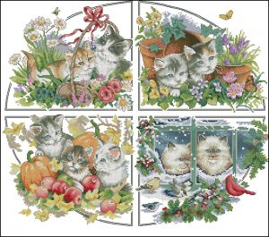 Dimensions 35154 Four Season Kittens- схема для вышивки крестом Котята ...